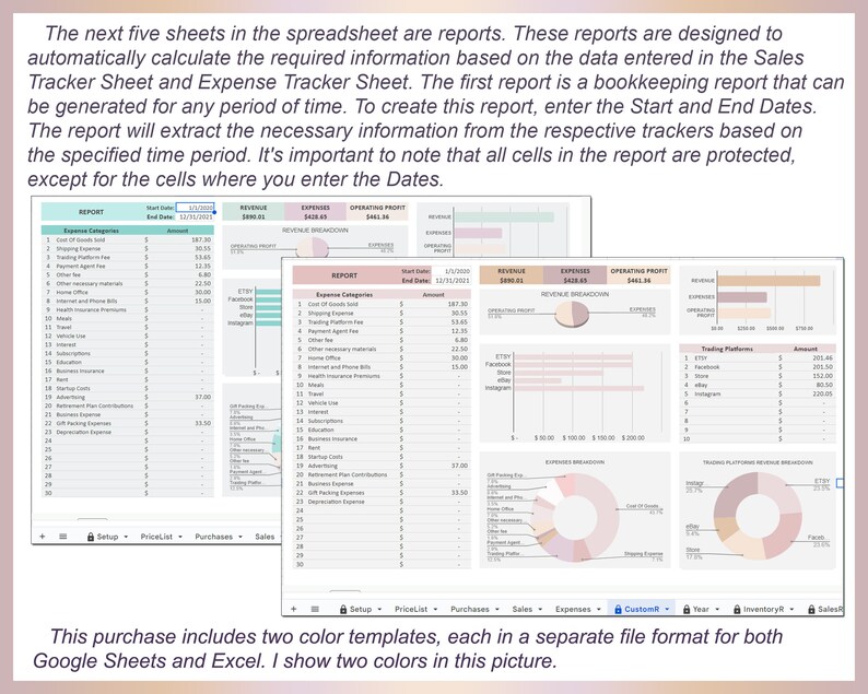 Reseller Bookkeeping Spreadsheet for Inventory Tracking Sales Expenses ...