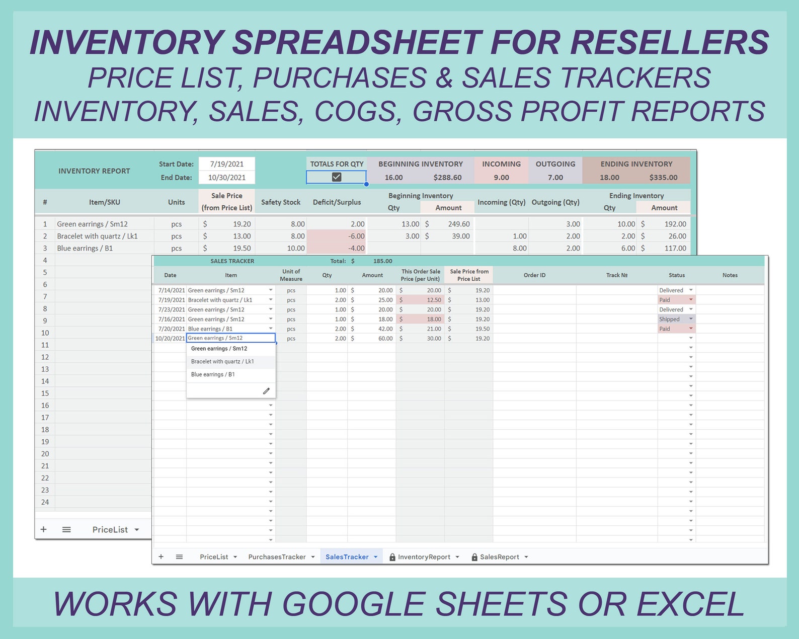 Inventory Spreadsheet Reseller Sales Tracker Inventory - Etsy