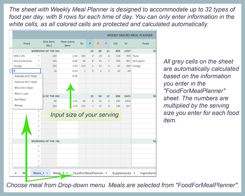 Macro Diet Meal Planner Editable Excel Template Digital Nutrition ...