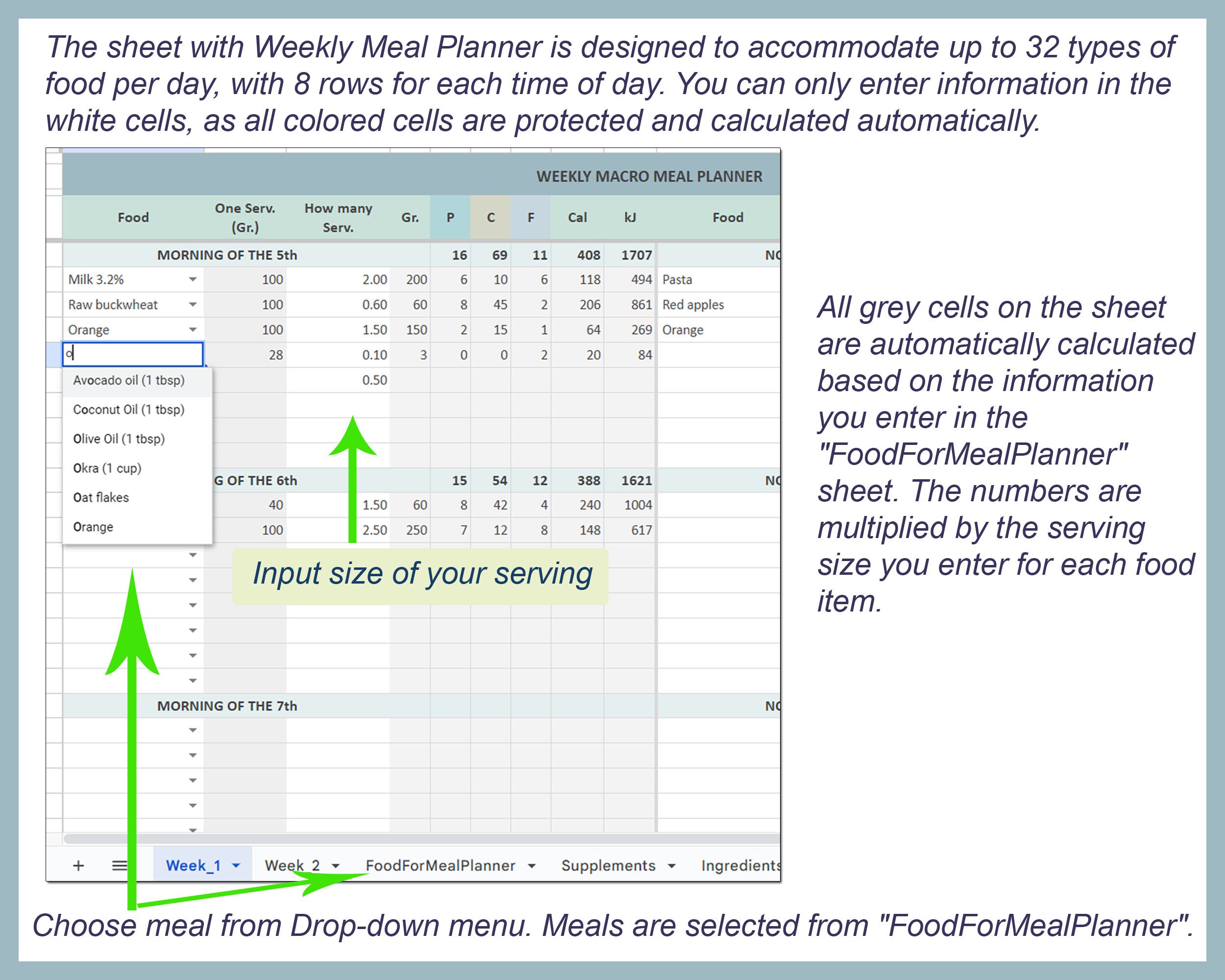 Macro Diet Meal Planner Editable Excel Template Digital Nutrition ...