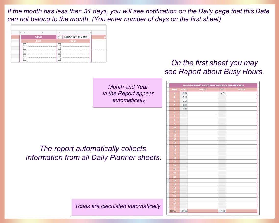 Time Management, Digital Planner Excel, Daily Sheet, Monthly to Do List ...