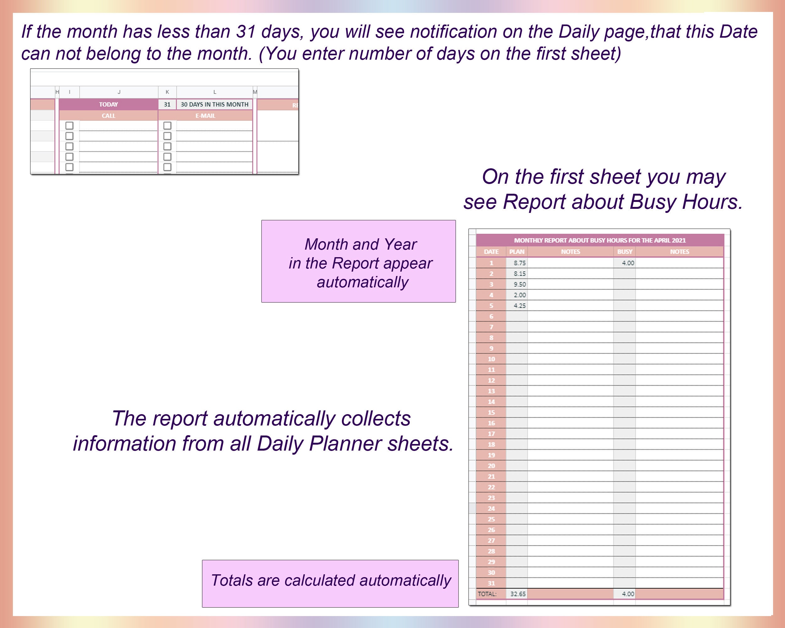 Time Management, Digital Planner Excel, Daily Sheet, Monthly to Do List ...