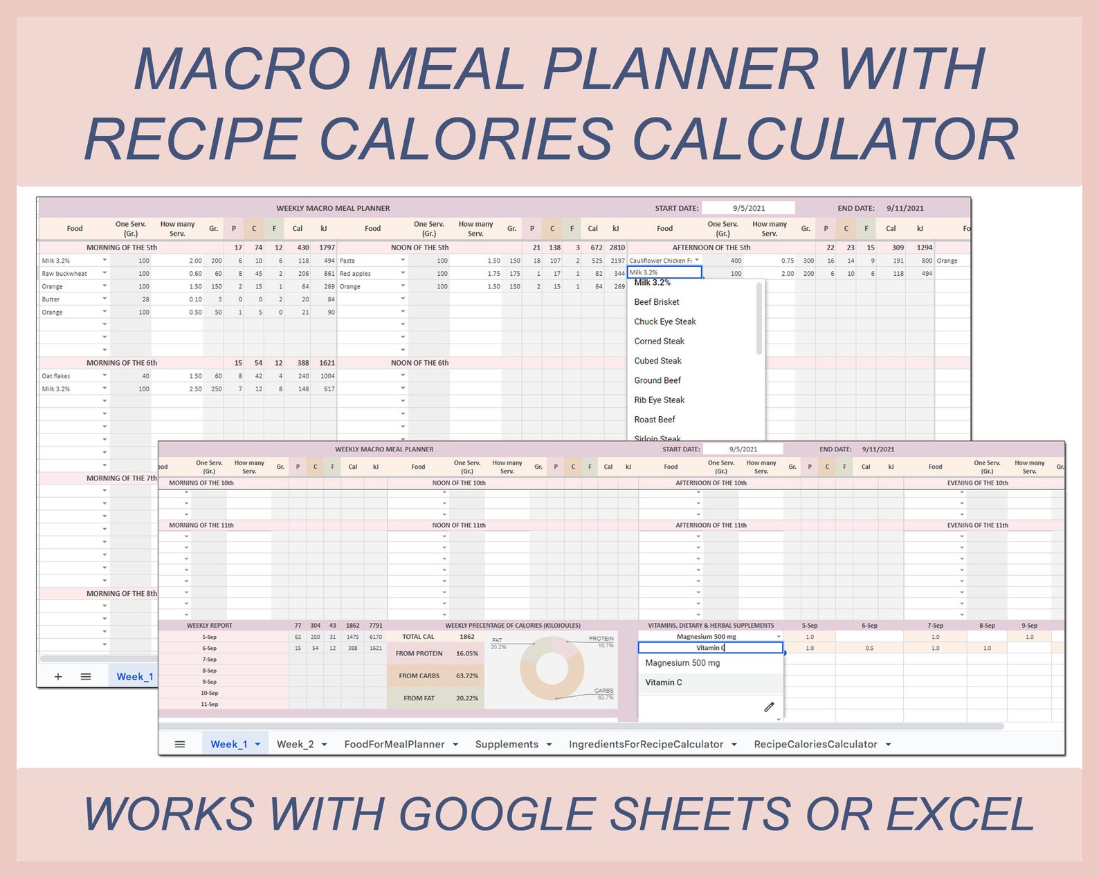 Macro Meal Planner Digital Meal Planner Macro Diet Meal - Etsy