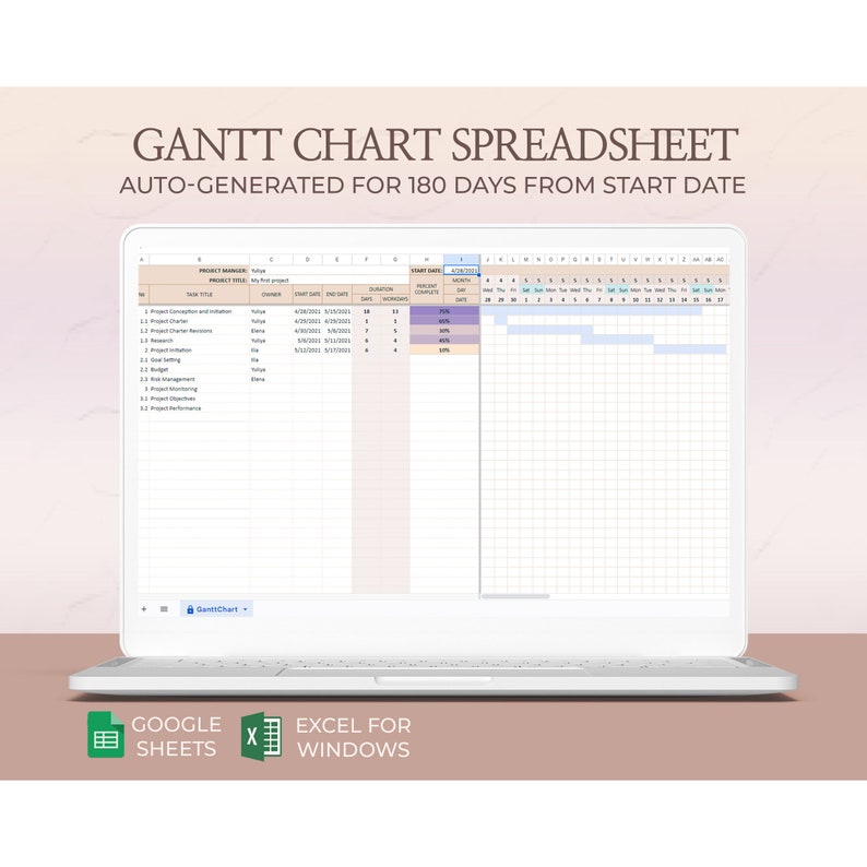 Gantt Chart Template for Google Sheets Excel Docs and XLS Format ...