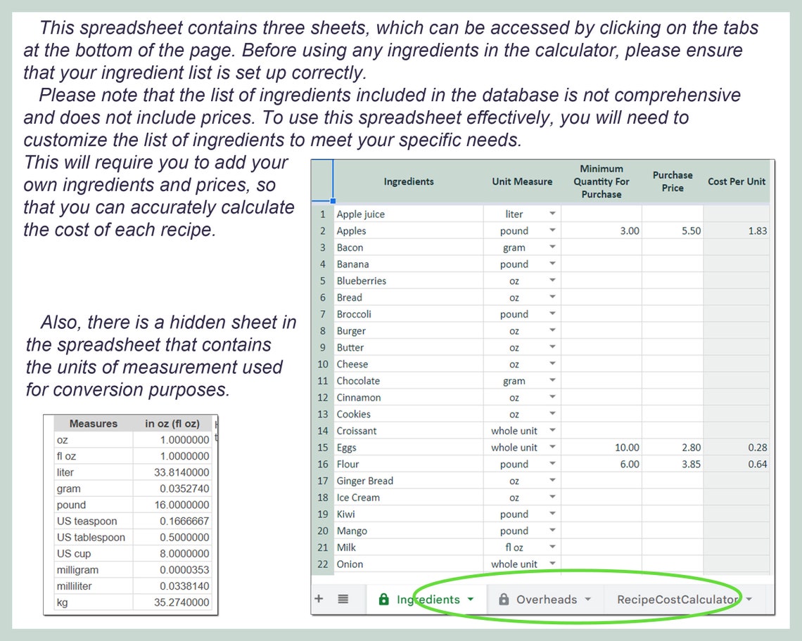 Cake Pricing Calculator, Recipe Costing Template, Recipe Cost ...