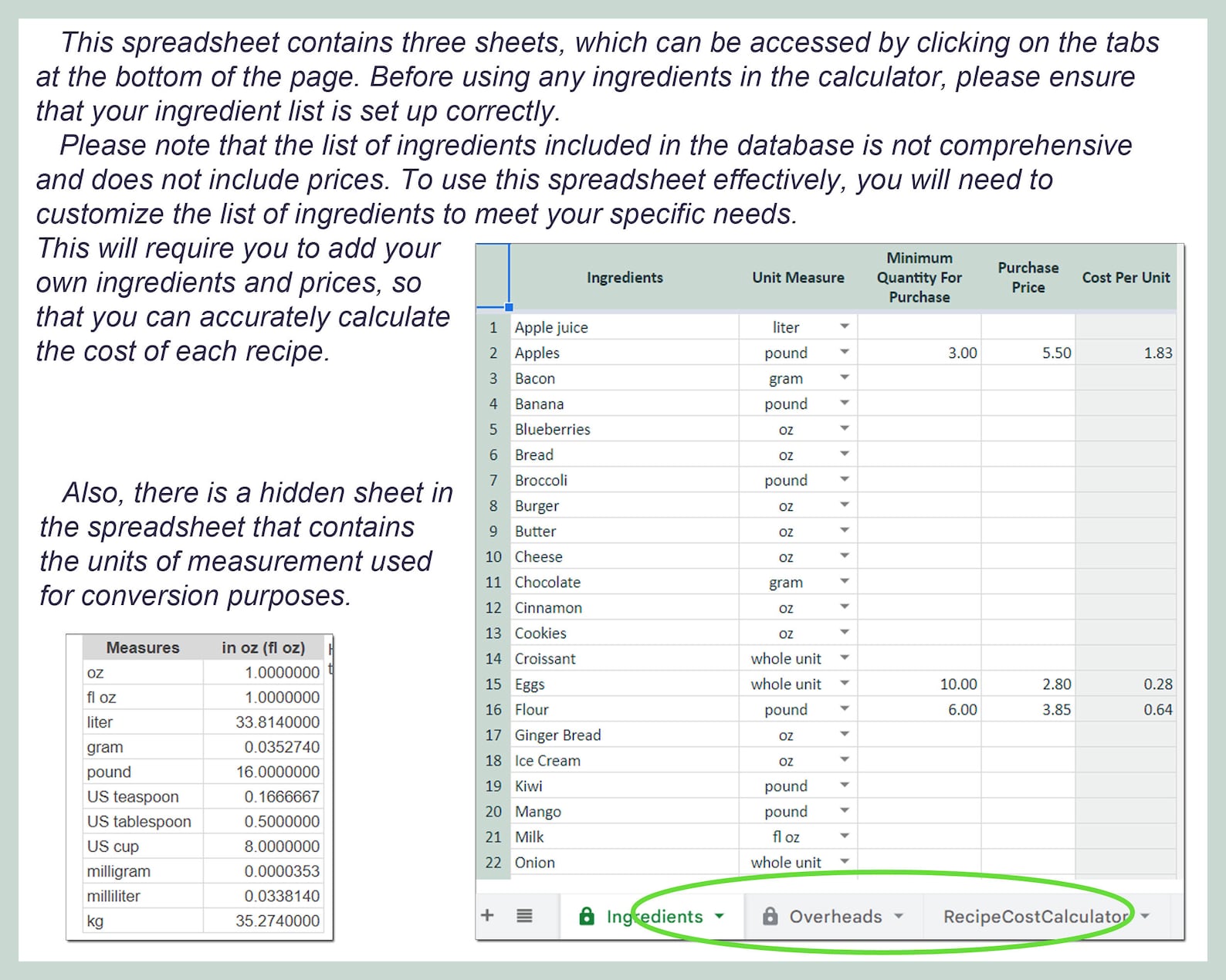 Recipe Costing Template Excel Calculator Cake Pricing Formula Baking ...