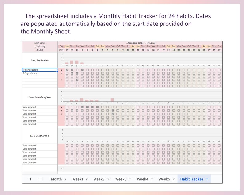 Monthly Weekly Daily Planner Spreadsheet Digital To-do List Organizer ...