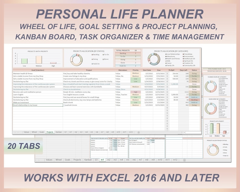 Life Planner Excel Goal Setting Project Planner Template - Etsy