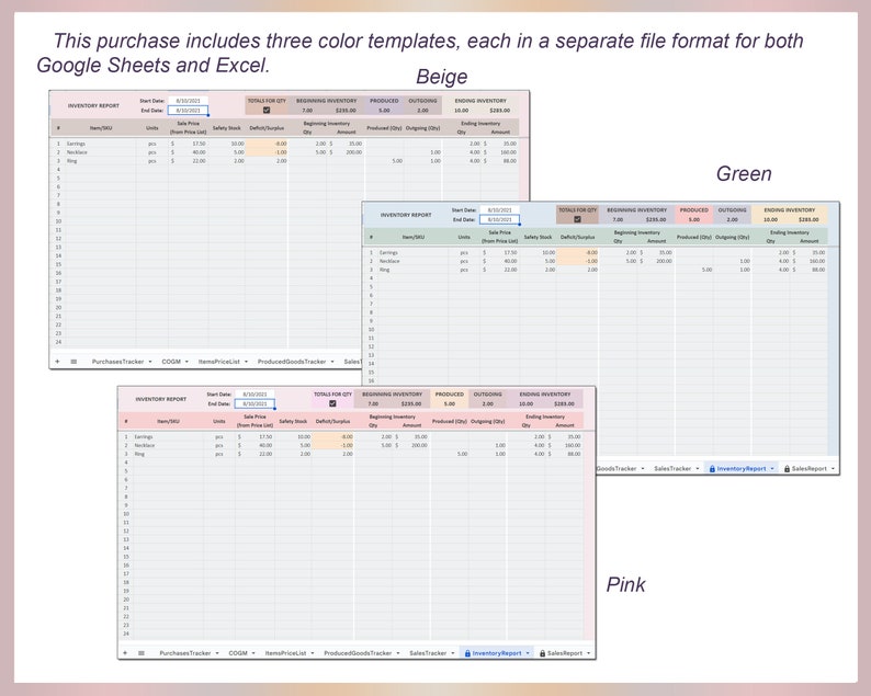 Inventory Spreadsheet Excel Google Sheets Template Manufacturer Sales ...