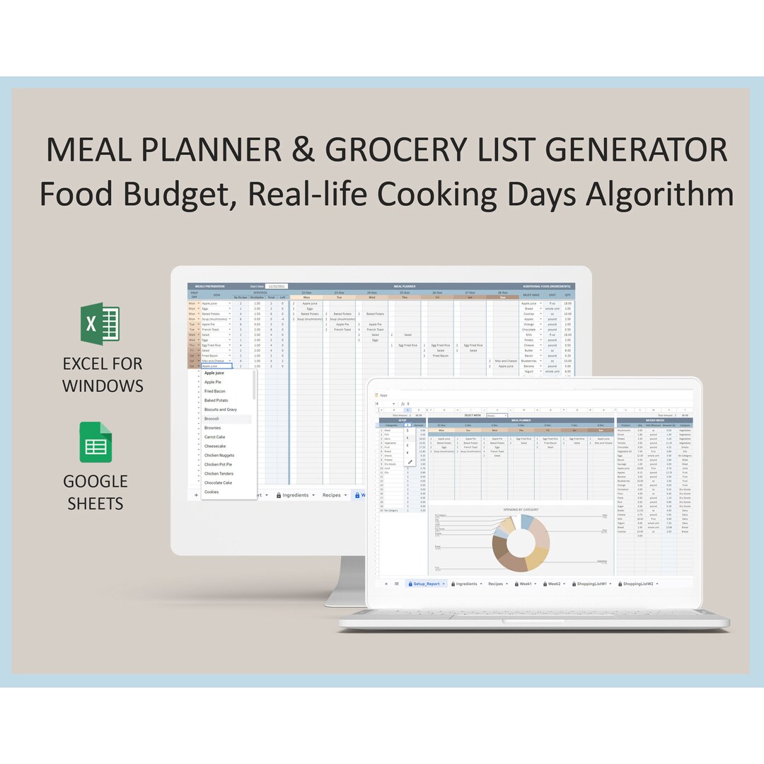 Family Meal Plan, Food Planner, Meal Plan With Grocery List, Dinner ...