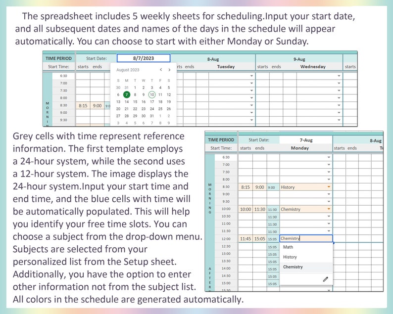 Student Planner Spreadsheet Study Time Tracker Digital Homework ...