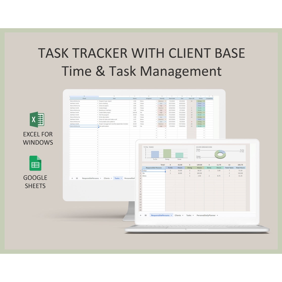 Work Task Tracker, Client Tracker Excel, Office Task Planner, Team ...