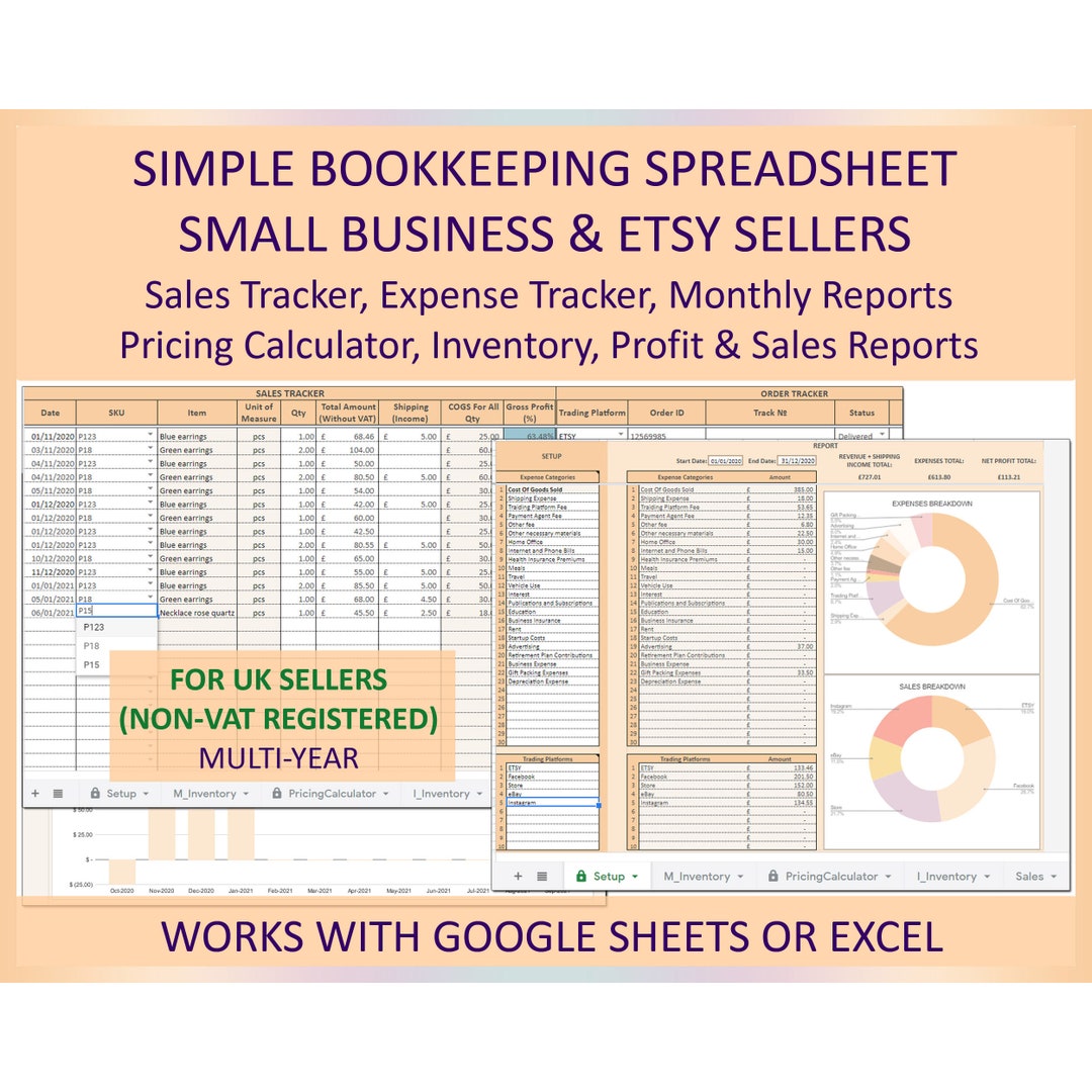 UK Small Business Bookkeeping Spreadsheet for Etsy Sellers With Sales Tracker Profit Loss ...