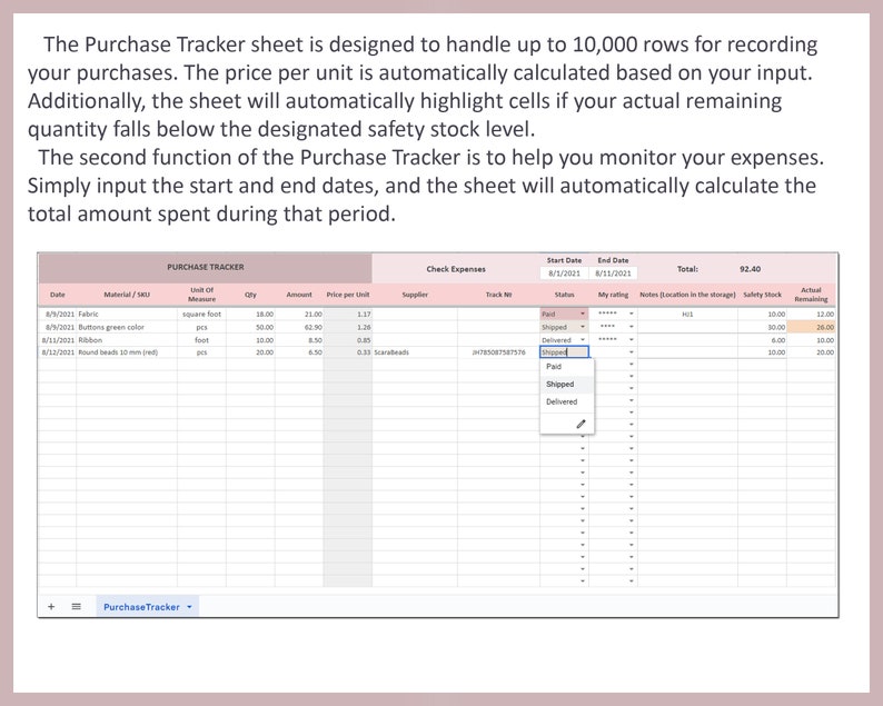 Excel Purchase Order Tracking Template PO Spreadsheet Organizer Google ...