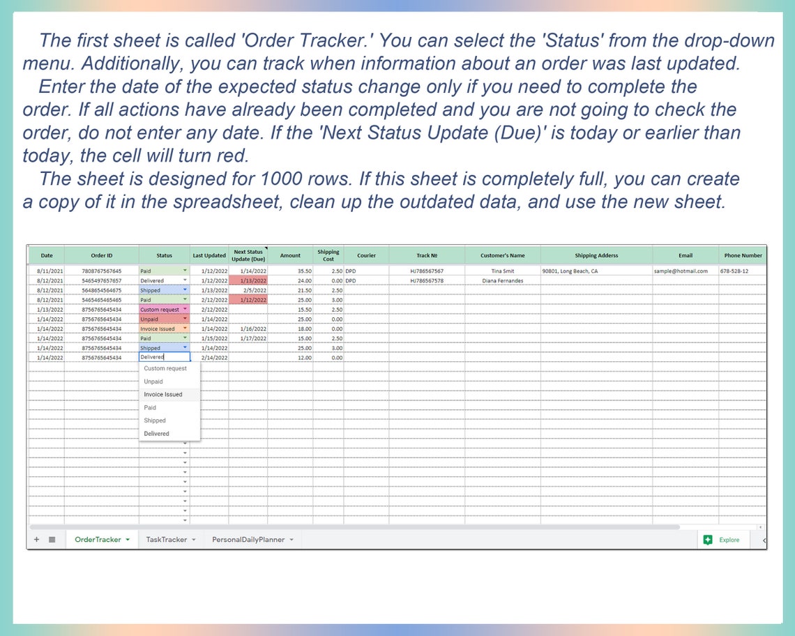 Order Task Tracker Spreadsheet Management System Excel Google Sheets To ...