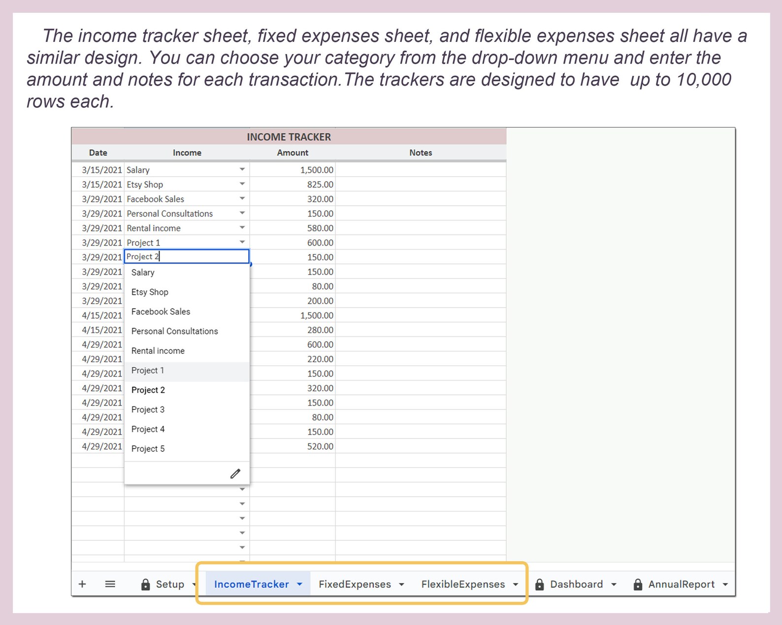 Expense Income Tracker Spreadsheet Business Finance Log Personal Budget ...