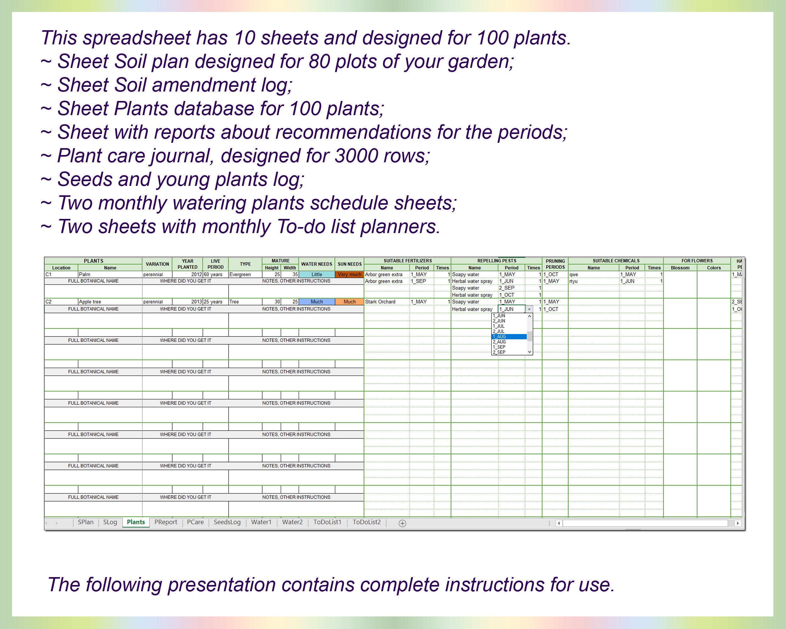 Digital Garden Planner, Plant Care Worksheet, Plants Journal, Watering ...
