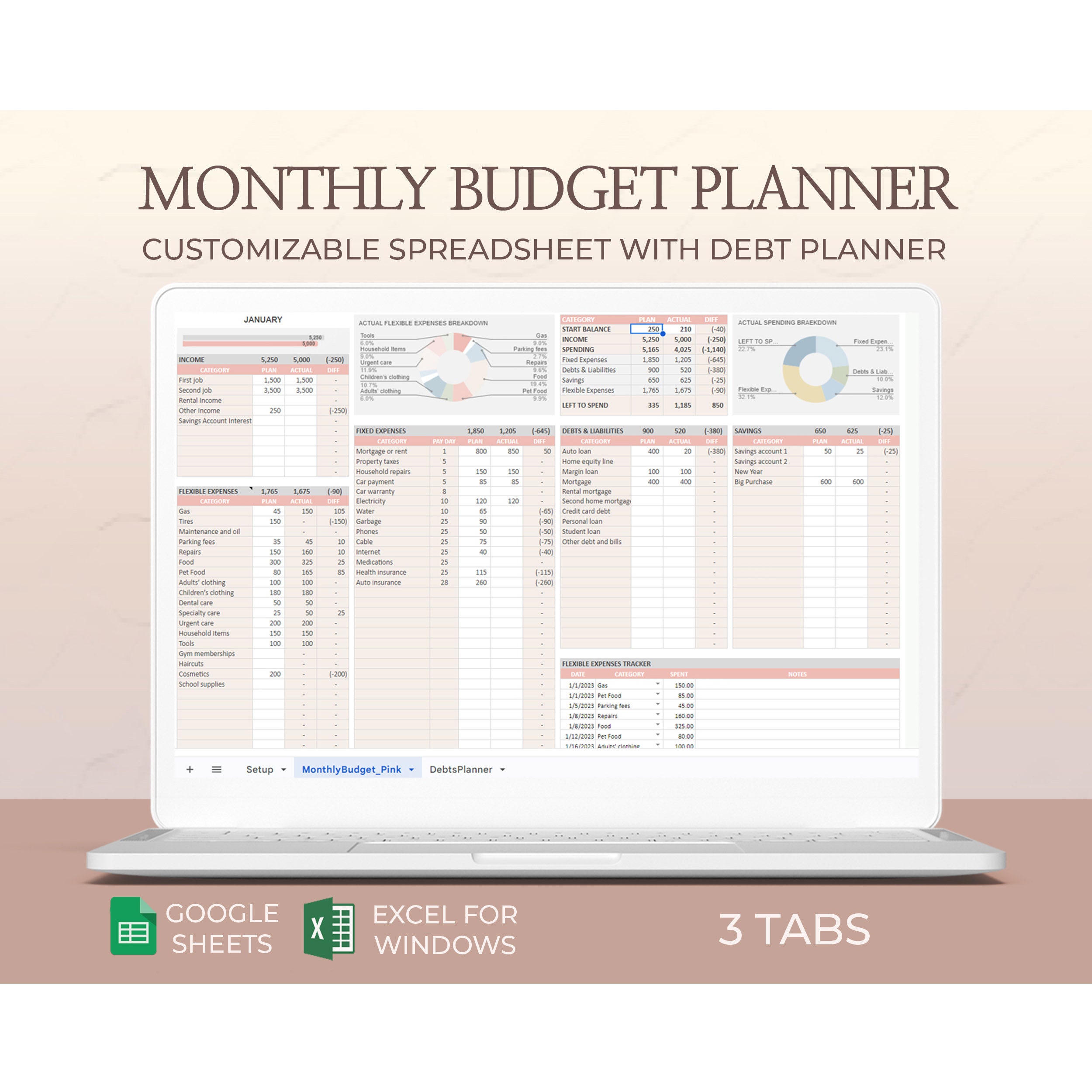Monthly Budget Spreadsheet, Budget Planner, Budget Template, Debt ...