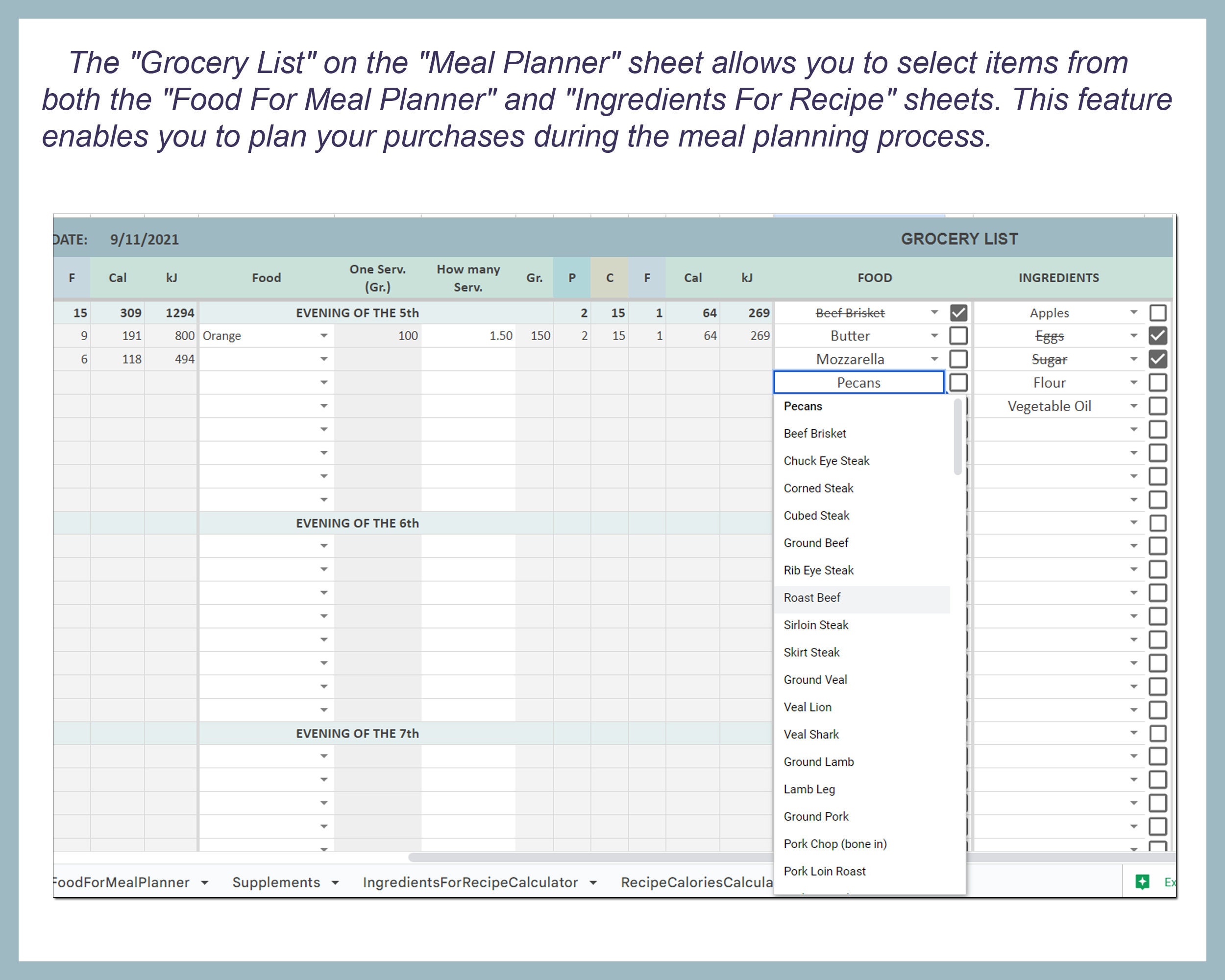 Macro Diet Meal Planner Editable Excel Template Digital Nutrition ...