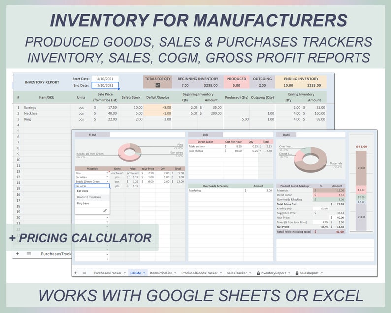 Inventory Spreadsheet Excel Inventory Sheet Pricing Sheet - Etsy