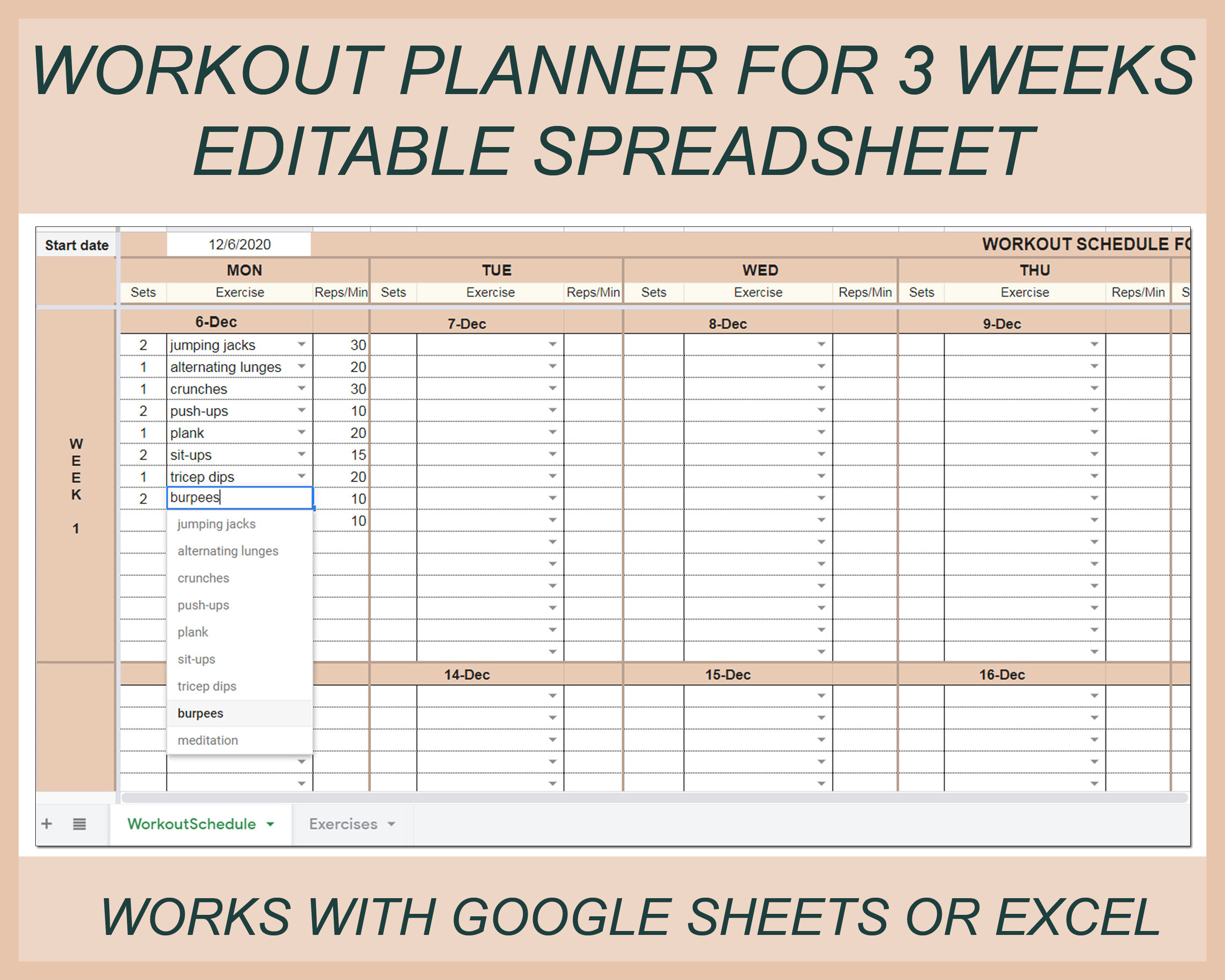Workout Log Excel Template
