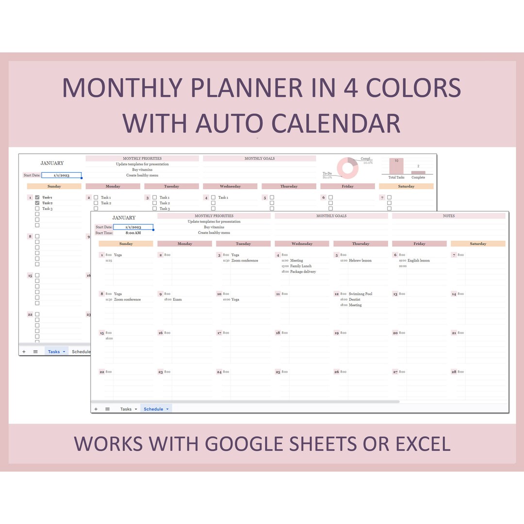 Monthly Planner Spreadsheet Google Sheets Calendar Template Excel ...