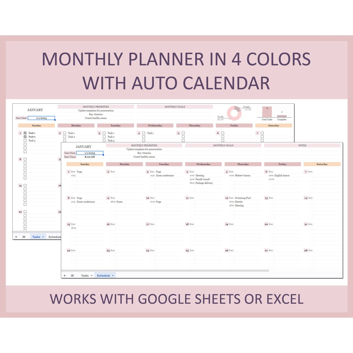 Monthly Planner Spreadsheet Google Sheets Calendar Template Excel ...