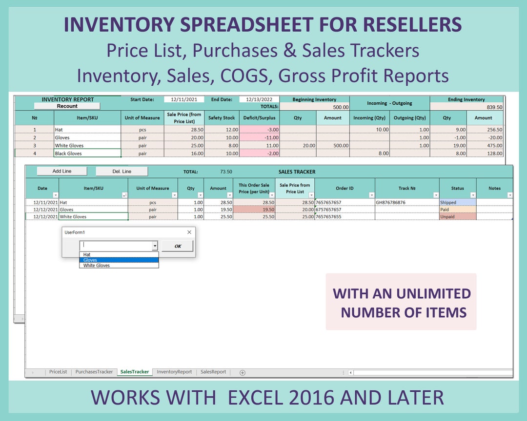 Reseller Sales Tracker Inventory Management Inventory - Etsy