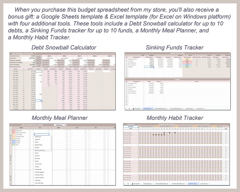 Monthly Budget Spreadsheet Template Excel Google Sheets Planner Debt ...