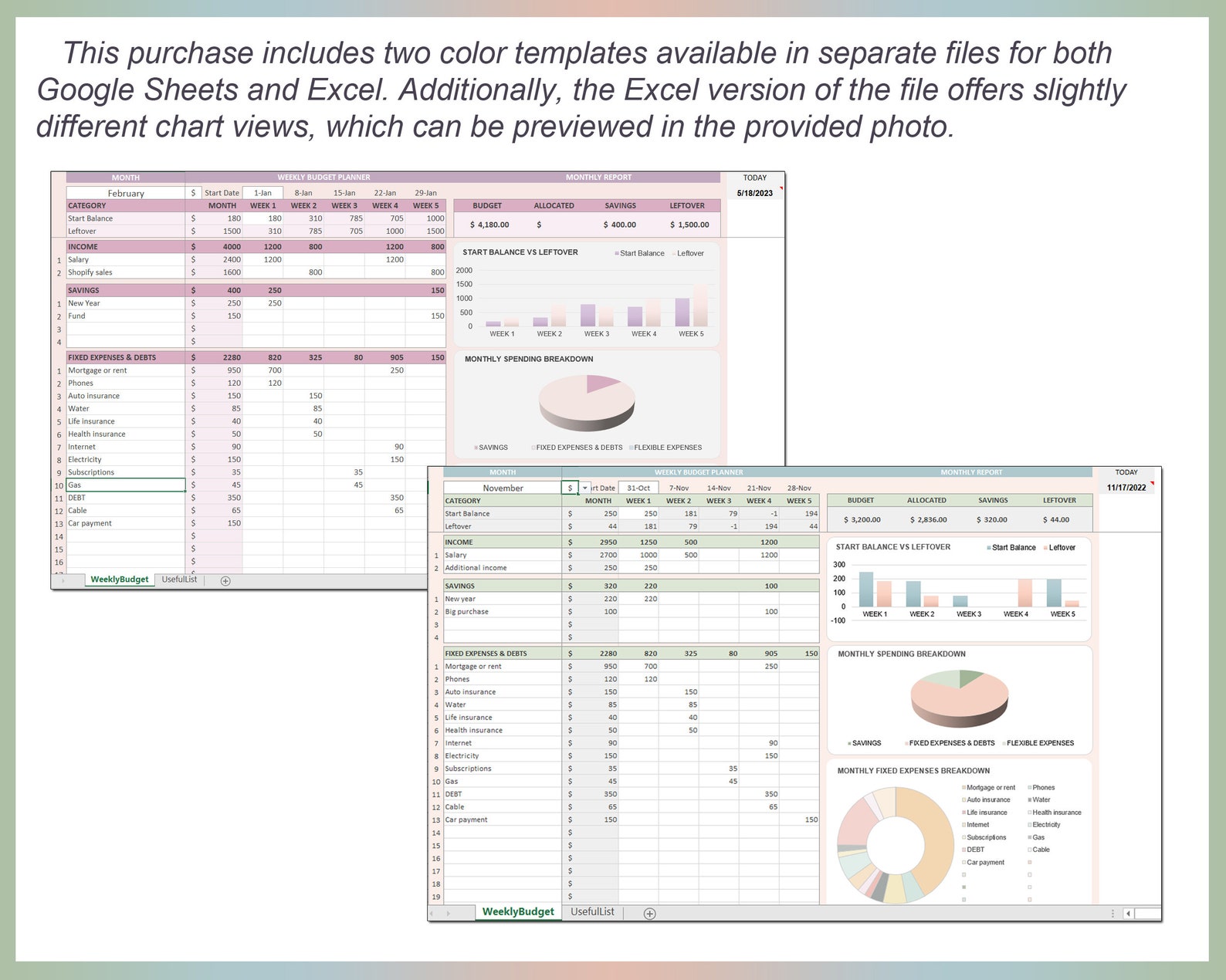 Weekly Budget Planner Template Excel Monthly Organizer Biweekly ...
