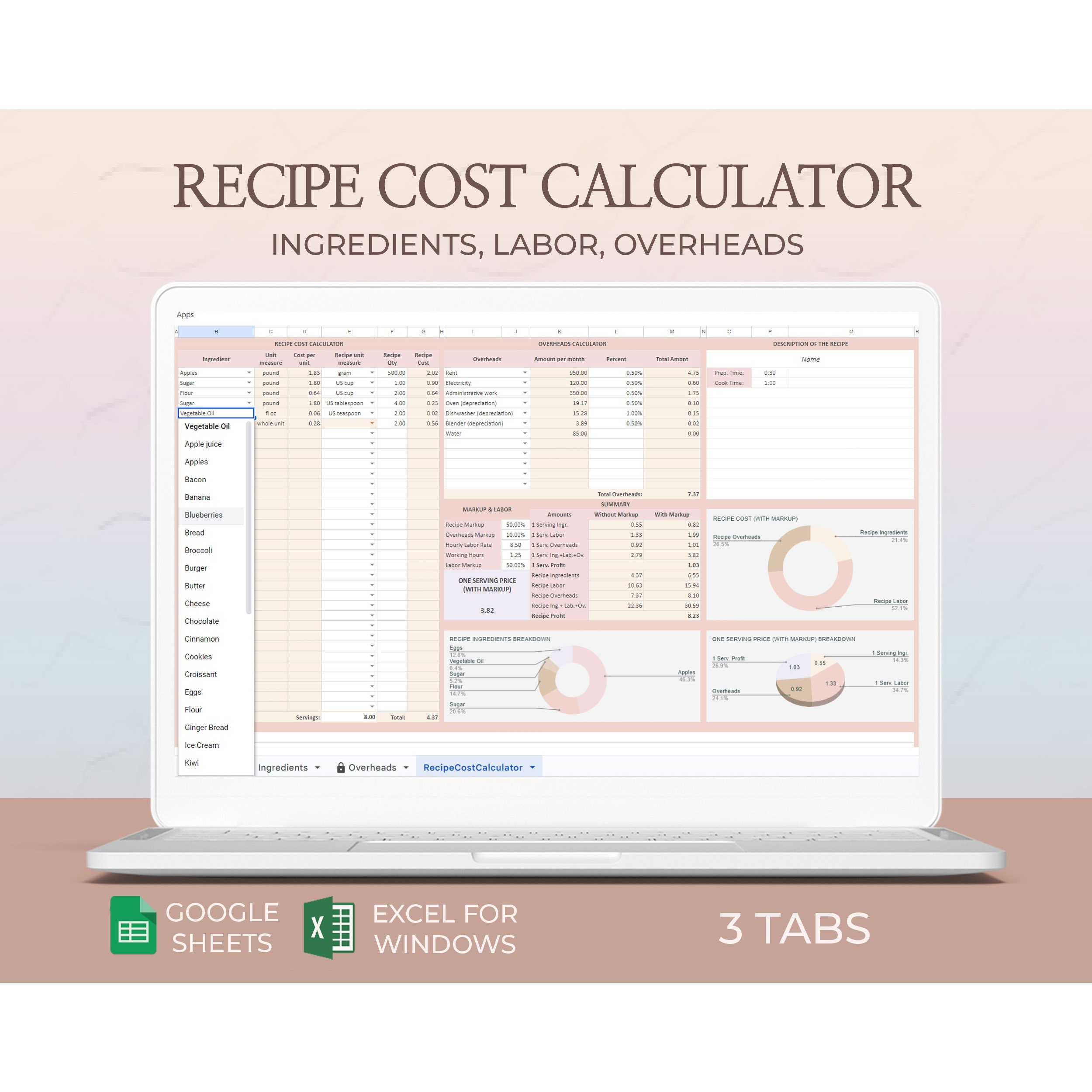 Recipe Cost Calculator Excel Sheet Ingredient Pricing Formula Bakery ...