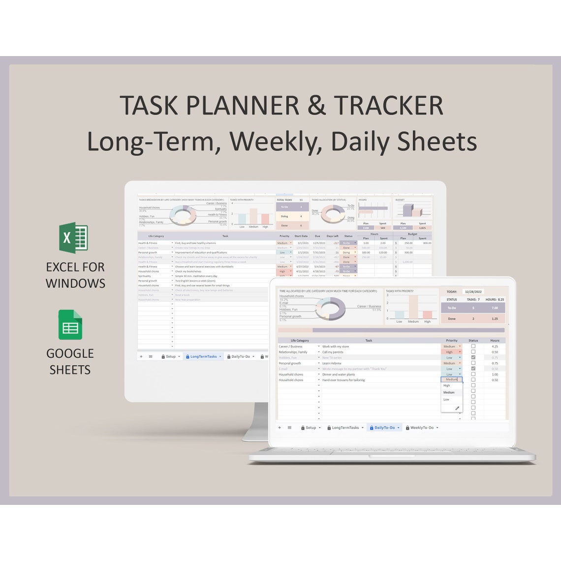 To Do List Excel, to Do List Template, Excel to Do Planner, Excel Task ...