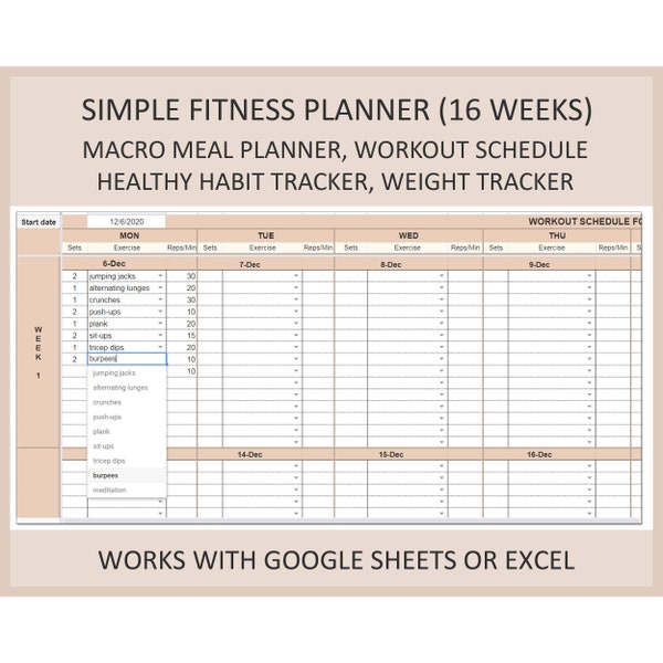 Fitness Tracker Excel - Etsy