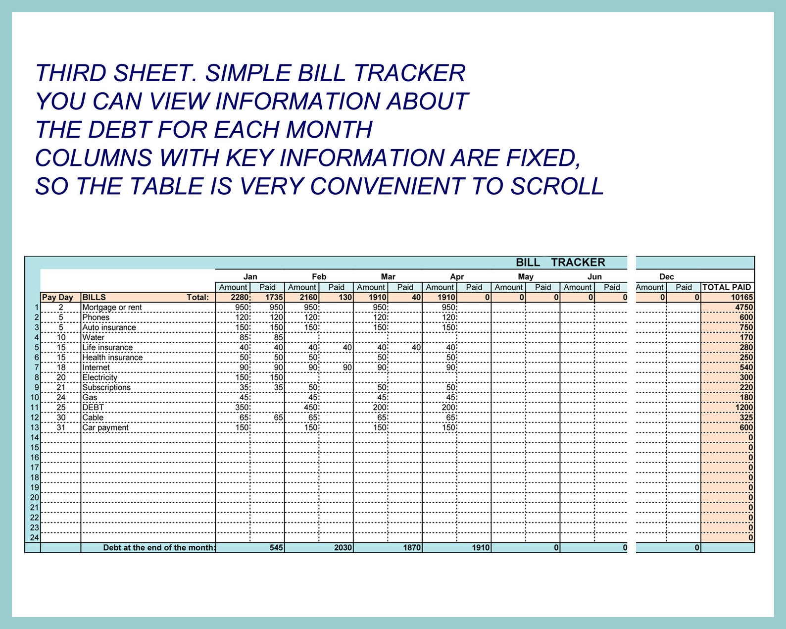 Editable Budget Planner Excel Budget Bill Tracker Simple - Etsy