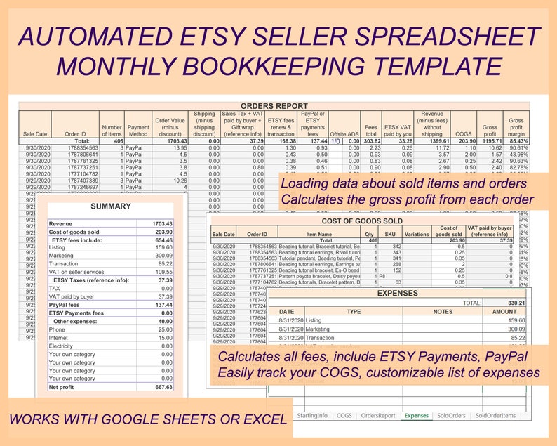 Etsy Seller Spreadsheet Etsy Bookkeeping Template Etsy Etsy
