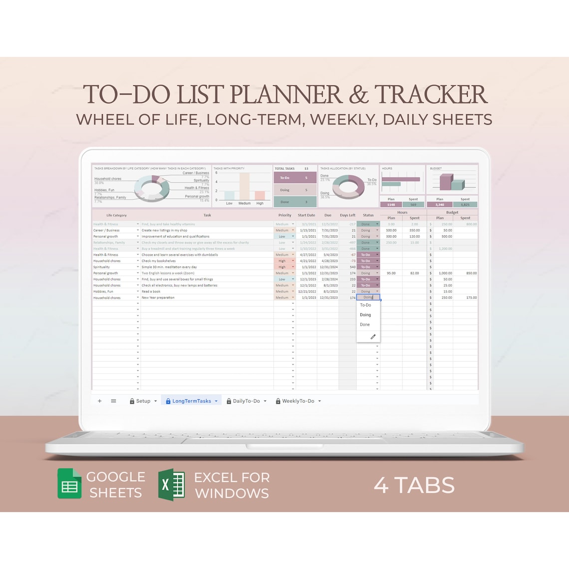 Excel to Do Planner, Excel Task Tracker, Daily to Do List, Weekly Todo ...