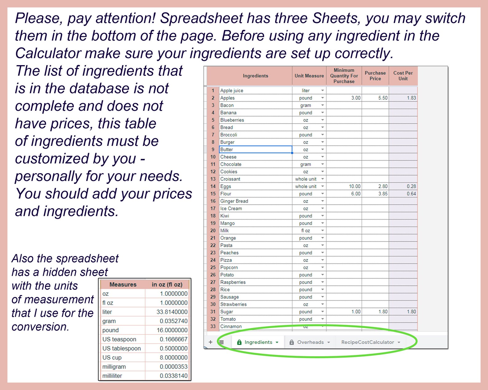 Recipe costing template Recipe cost calculator Cake pricing | Etsy