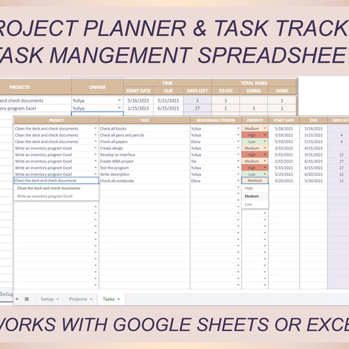 AUTOMATED Project Planner Spreadsheet Excel & Google Sheets - Etsy