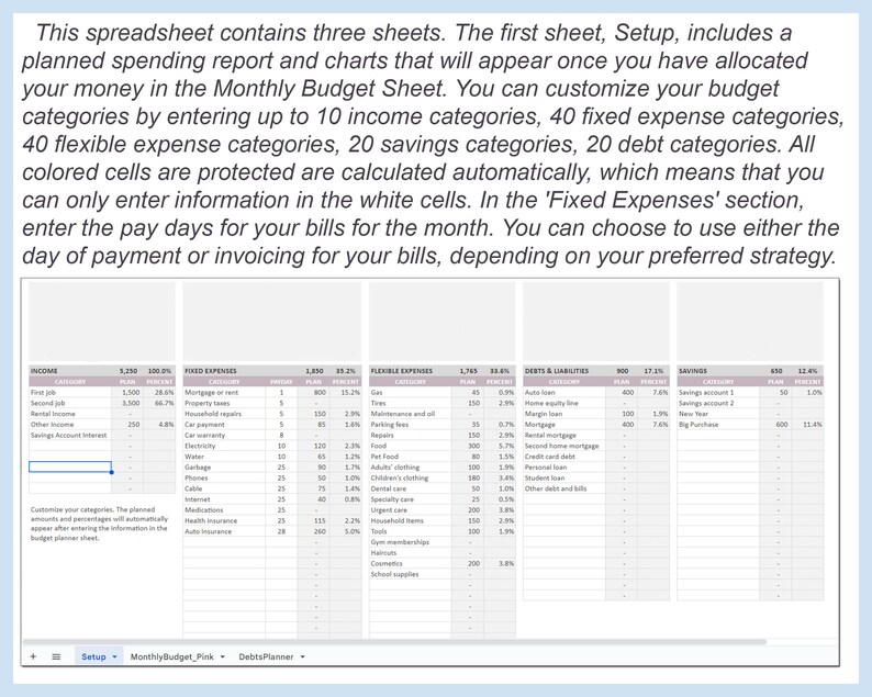 Monthly Budget Planner, Budget Spreadsheet, Money Management, Budget ...