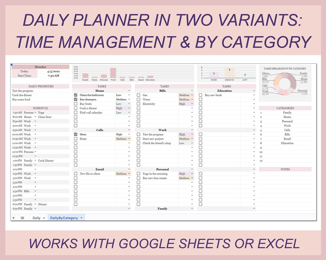 Daily Planner Sheet Task Management Personal Tasks Planner - Etsy