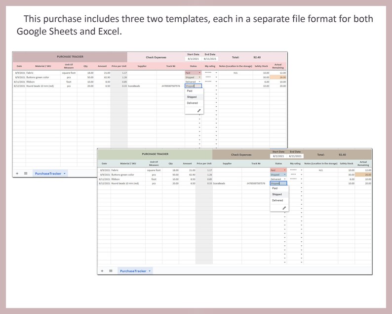 Excel Purchase Order Tracking Template PO Spreadsheet Organizer Google ...