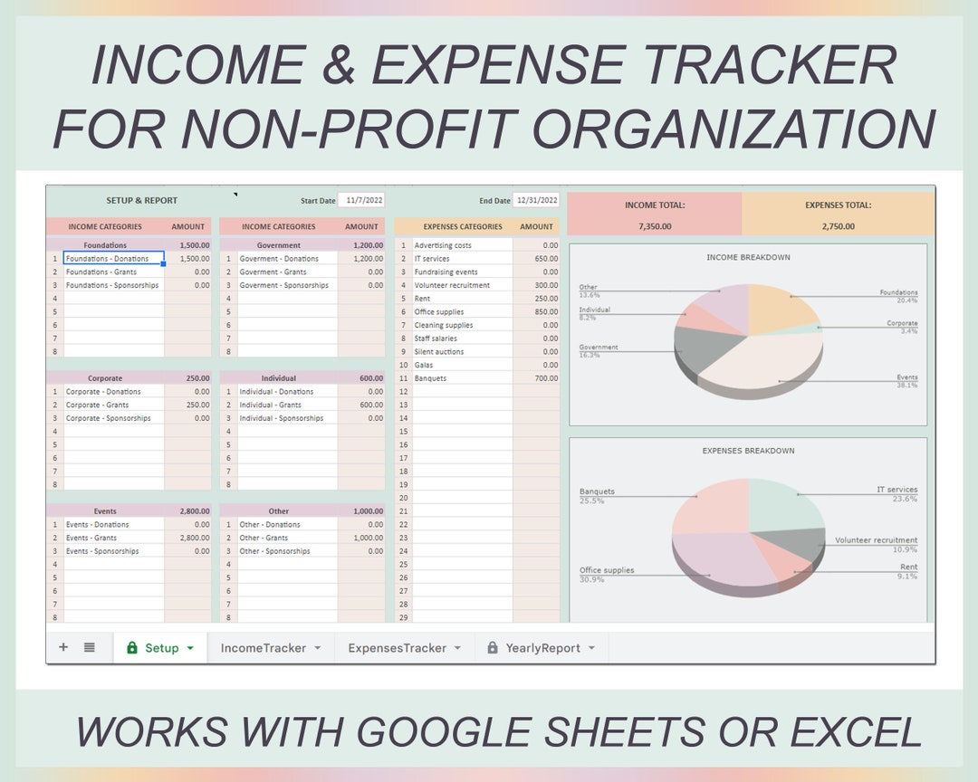 Income and Expense Tracker for Non-profit Organization - Etsy