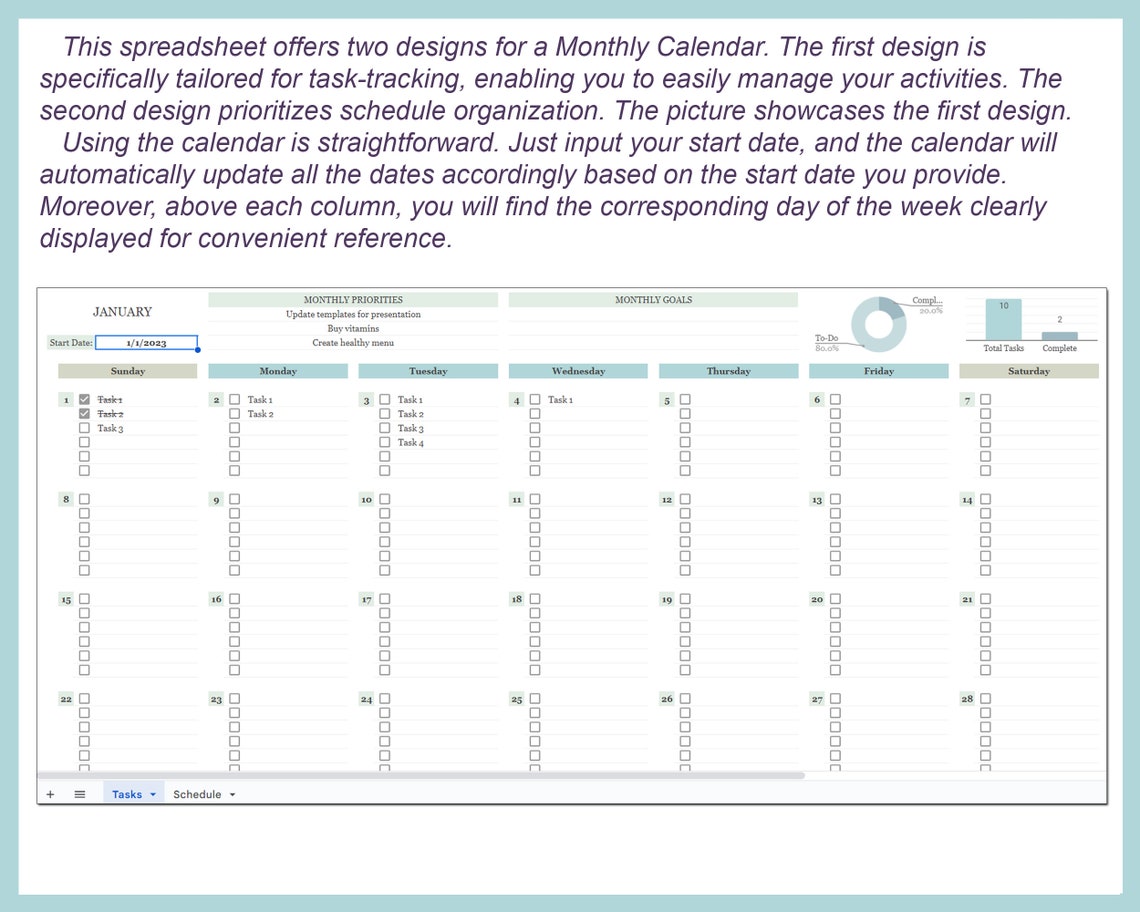 Monthly Calendar Excel Template Planner Google Sheets Monthly Schedule ...