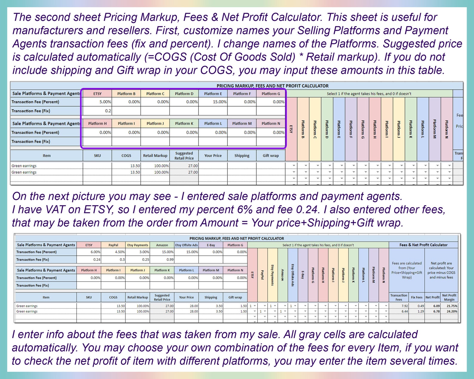 Pricing Markup Template Product Costing Template EXCEL | Etsy