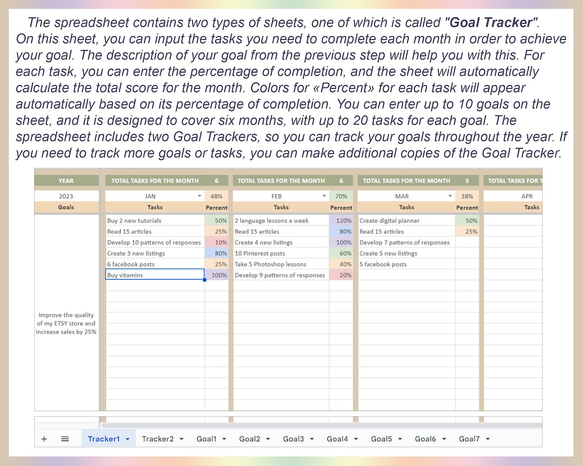 Goal Planner Spreadsheet for SMART Goals Monthly Tracker Life Planning ...