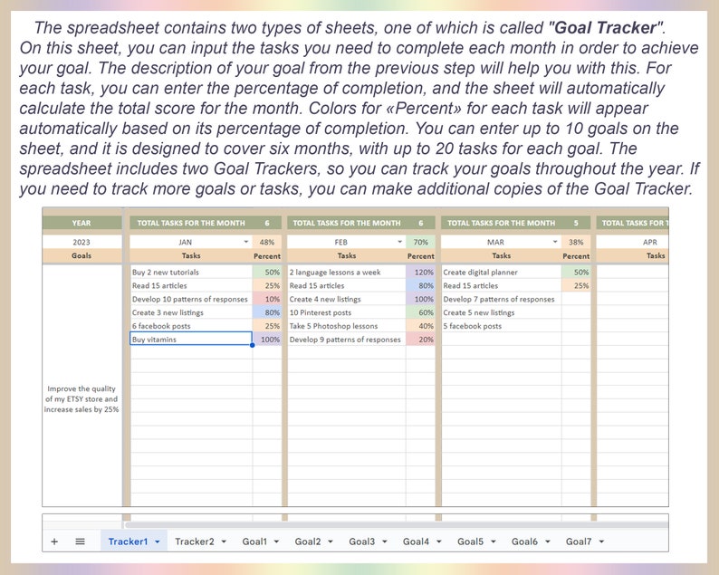 Goal Planner Spreadsheet for SMART Goals Monthly Tracker Life Planning ...