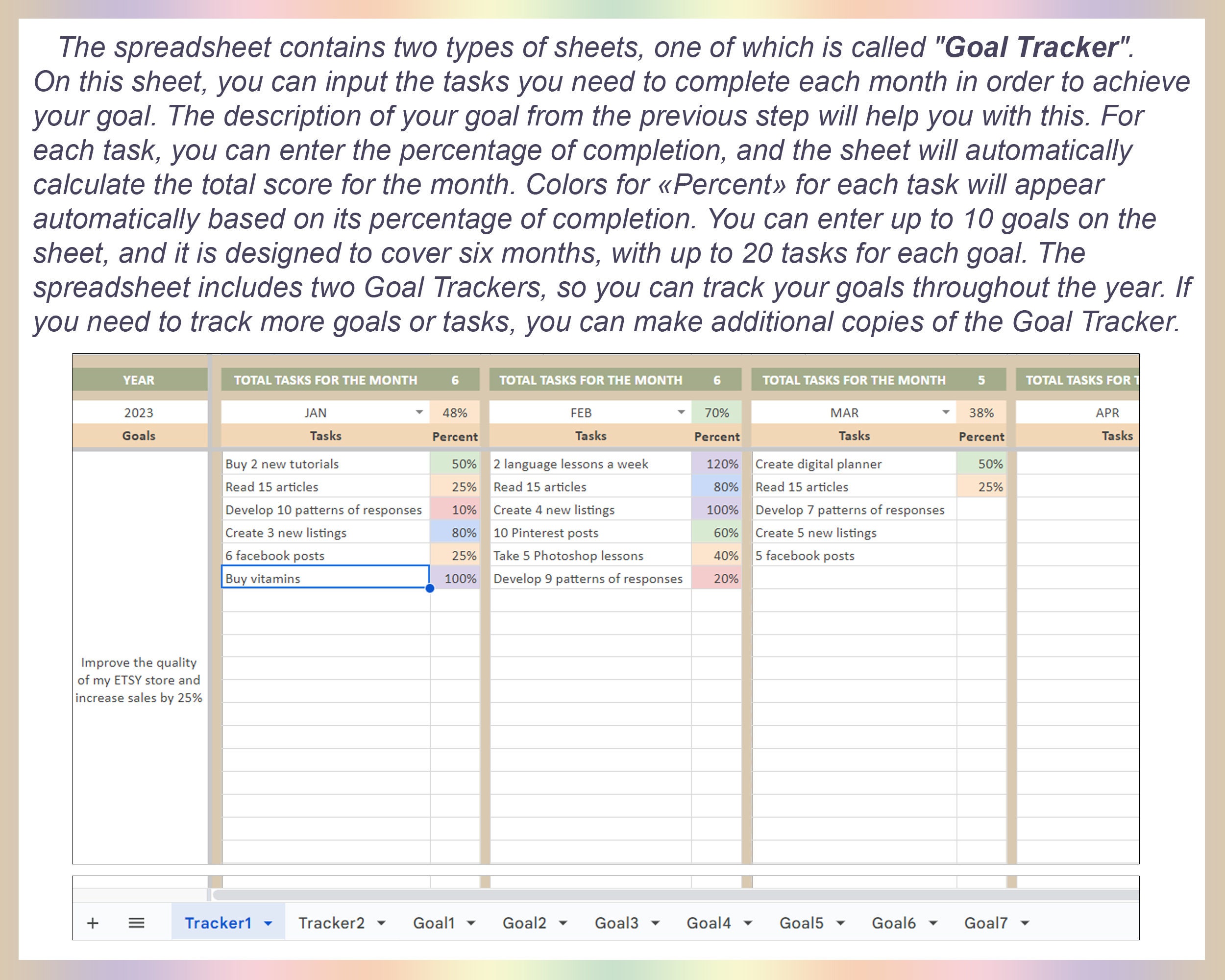 Goal Planner Spreadsheet for SMART Goals Monthly Tracker Life Planning ...
