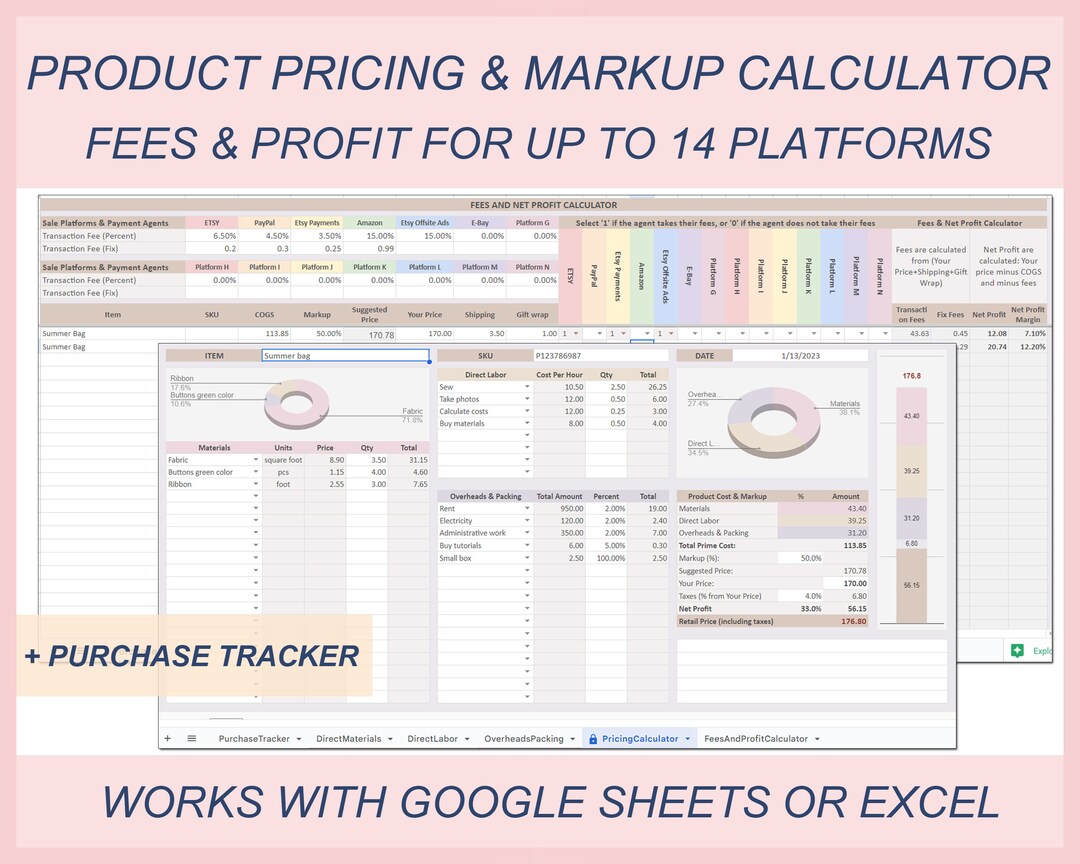 Product Costing Template EXCEL Product Planner Pricing - Etsy