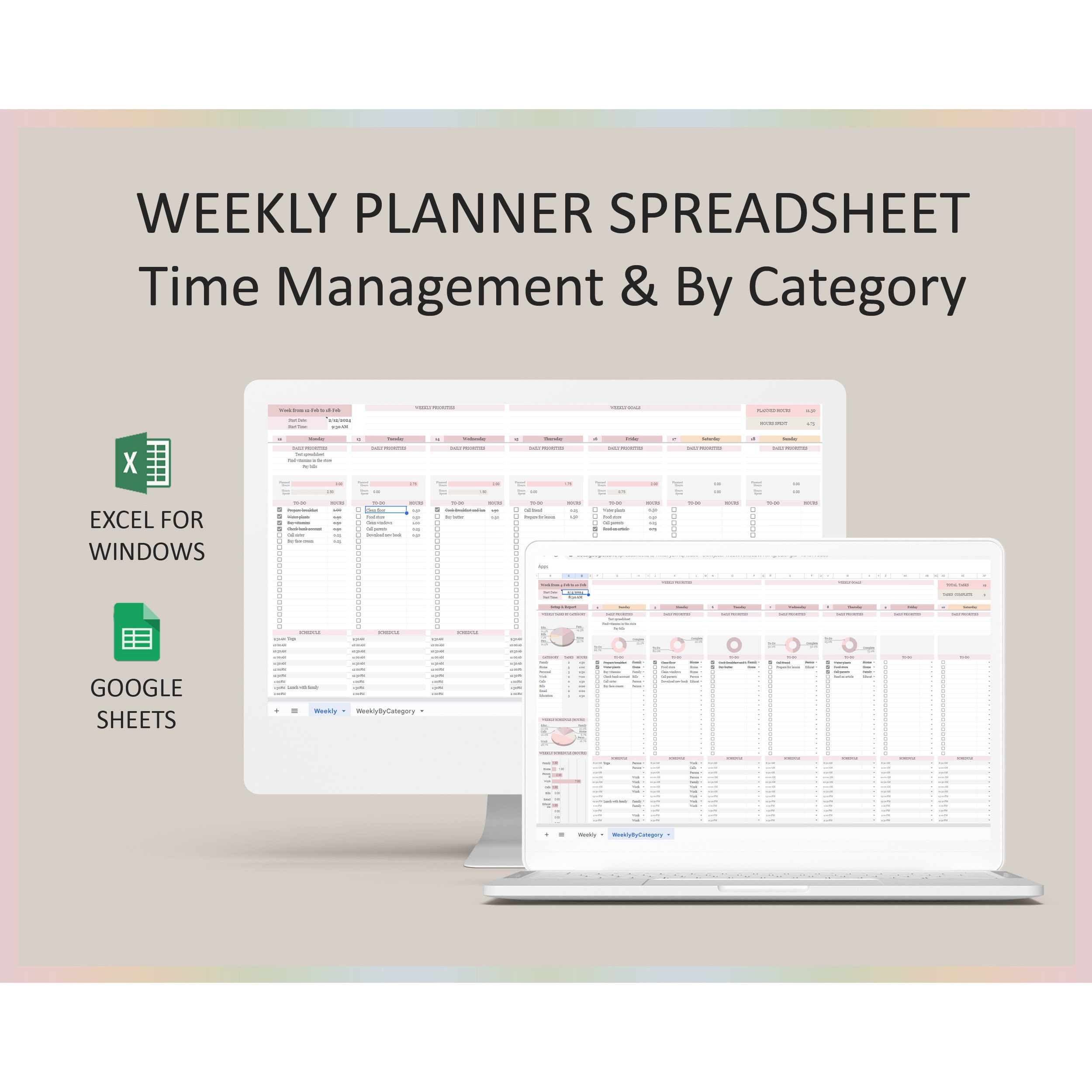 Weekly Planner Spreadsheet, Weekly Schedule Template, Weekly Schedule ...