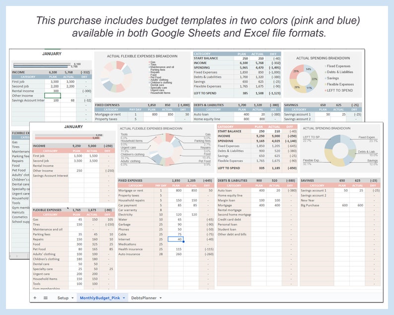 Monthly Budget Planner Editable Template Excel Google Sheets Budget ...
